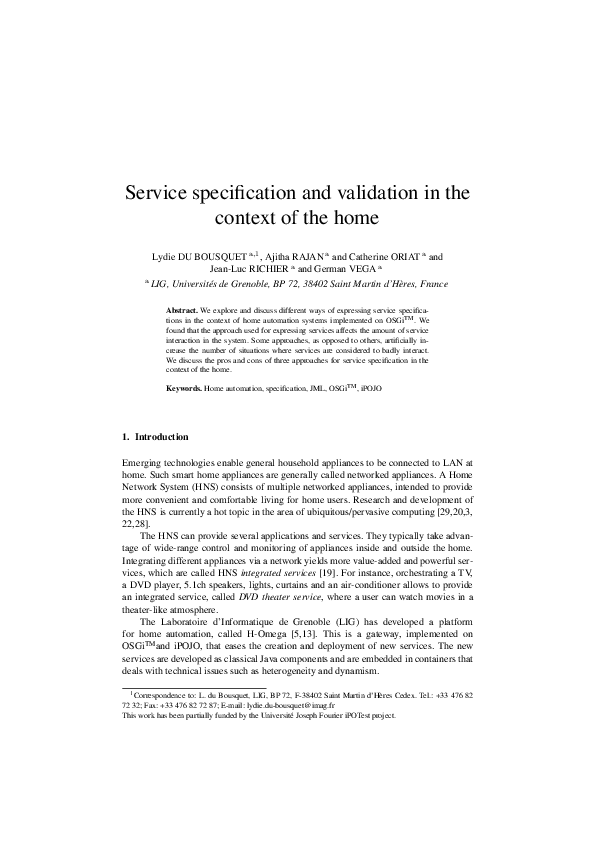 (PDF) Service specification and validation in the context of the home ...