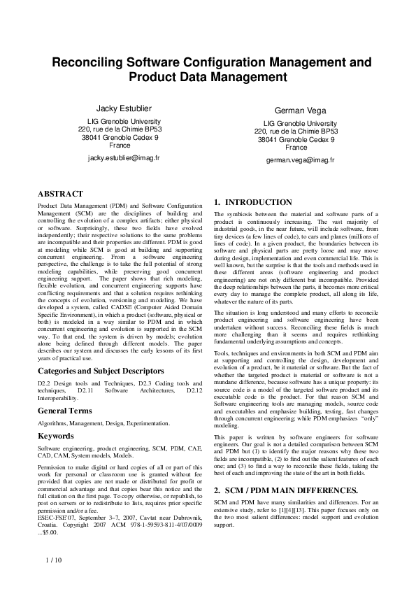 Pdf Product Data Management And Software Data Management Integration