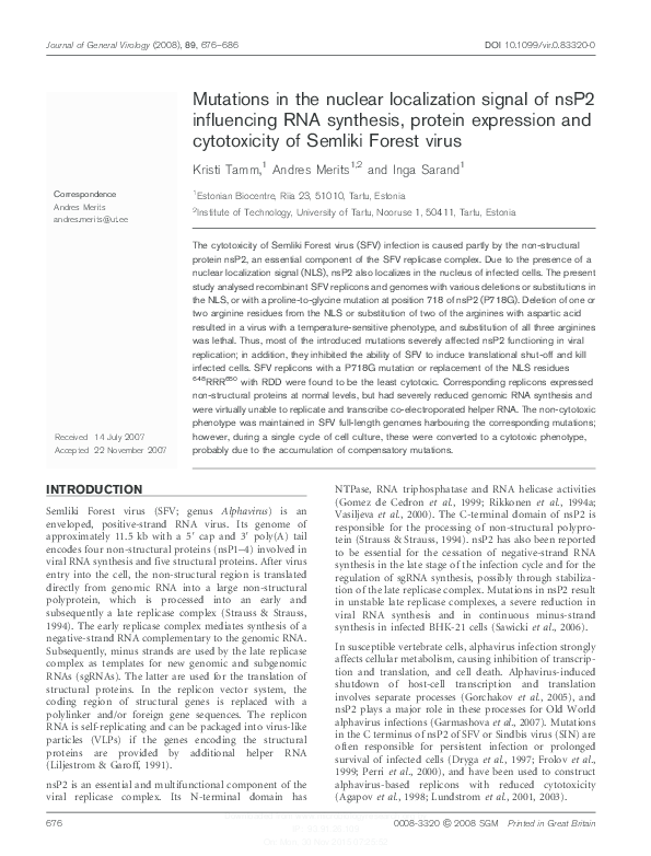 (PDF) Mutations in the nuclear localization signal of nsP2 influencing ...