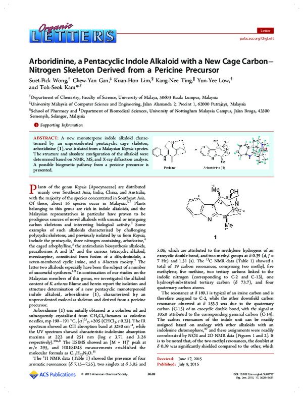(PDF) Arboridinine, a Pentacyclic Indole Alkaloid with a New Cage ...
