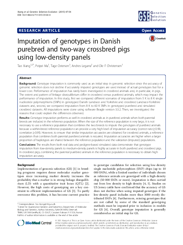 (PDF) Imputation of genotypes in Danish purebred and two-way crossbred ...