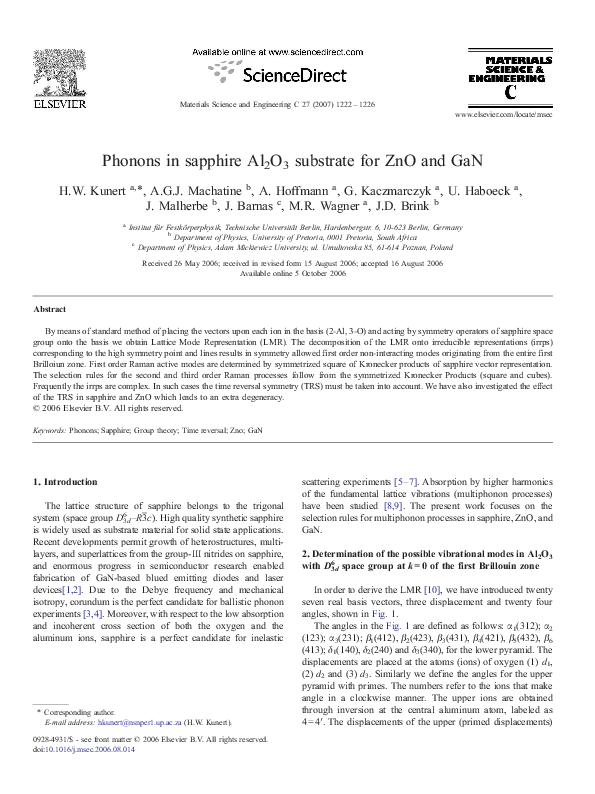 (PDF) Phonons in sapphire Al2O3 substrate for ZnO and GaN
