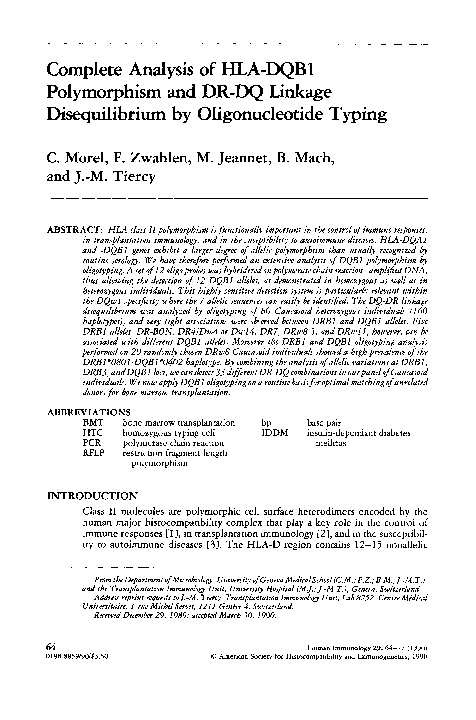 (PDF) Complete analysis of HLA-DQB1 polymorphism and DR-DQ linkage disequilibrium by ...