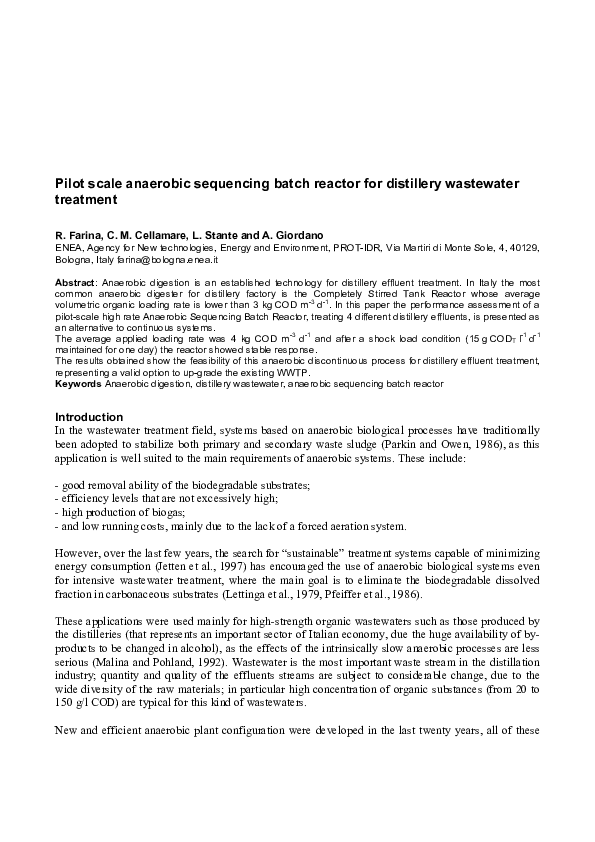 (PDF) Pilot scale anaerobic sequencing batch reactor for distillery ...