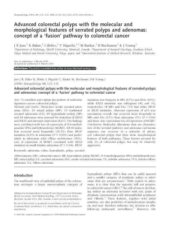 (PDF) Advanced colorectal polyps with the molecular and morphological ...