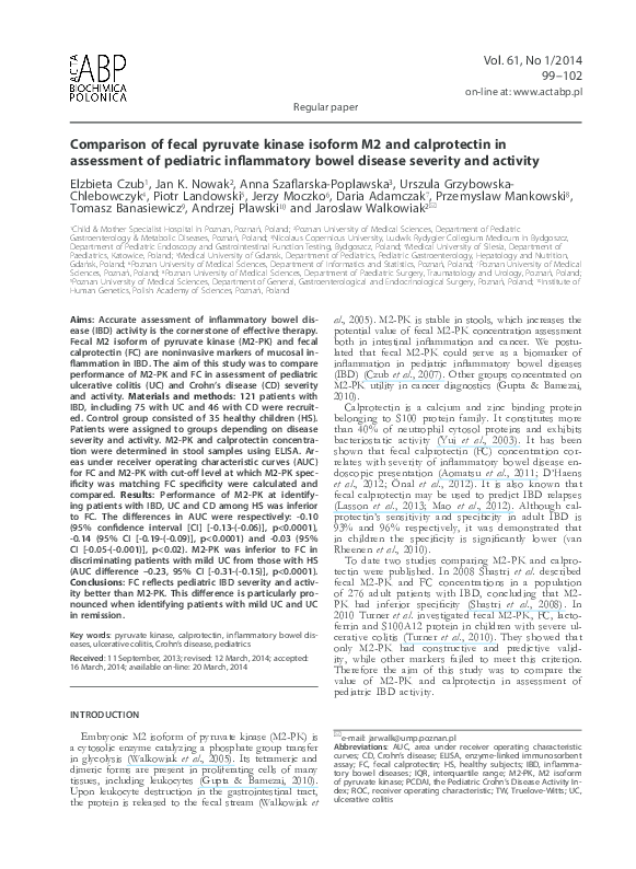 (PDF) Comparison of fecal pyruvate kinase isoform M2 and calprotectin in assessment of pediatric ...