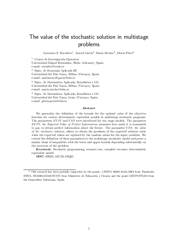 Pdf The Value Of The Stochastic Solution In Multistage Problems