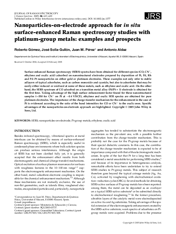 (PDF) Nanoparticles-on-electrode approach forin situ surface-enhanced ...
