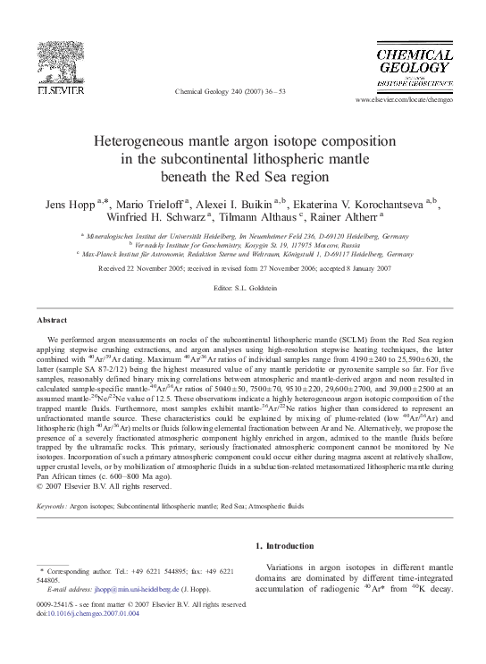 (PDF) Heterogeneous mantle argon isotope composition in the ...