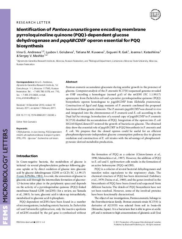(PDF) Identification of Pantoea ananatis gene encoding membrane ...