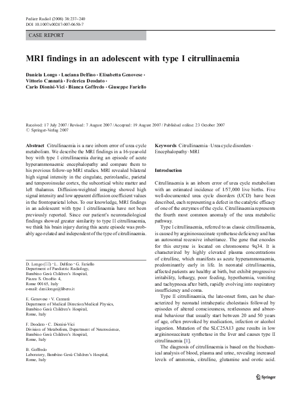 (PDF) MRI findings in an adolescent with type I citrullinaemia