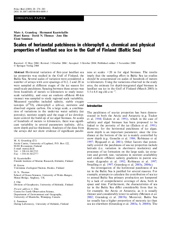 (PDF) Scales of horizontal patchiness in chlorophyll a , chemical and ...