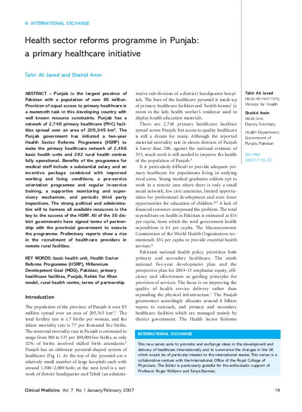 (PDF) Health sector reforms programme in Punjab: a primary healthcare ...
