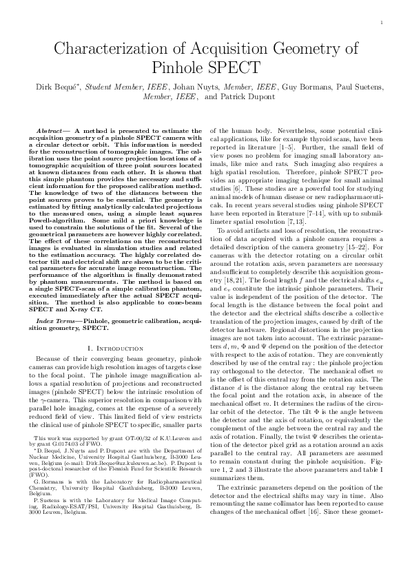 (PDF) Characterization of pinhole SPECT acquisition geometry