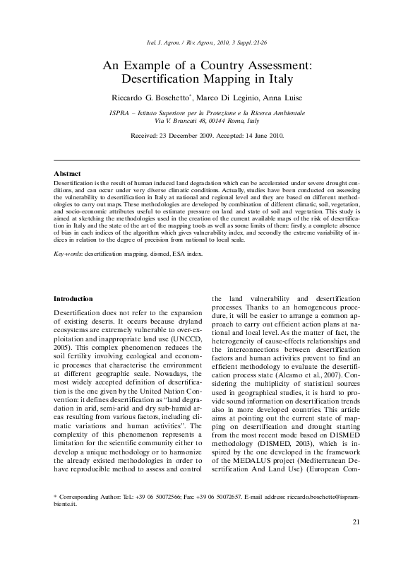 (PDF) An Example of a Country Assessment: Desertification Mapping in Italy