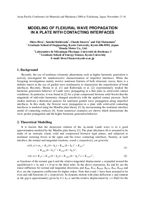 (PDF) Modeling of Flexural Wave Propagation in a Plate with Contacting Interfaces