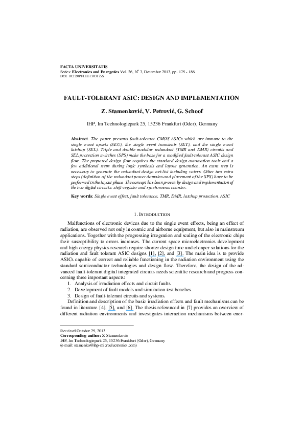 (PDF) Fault-tolerant ASIC: Design and implementation
