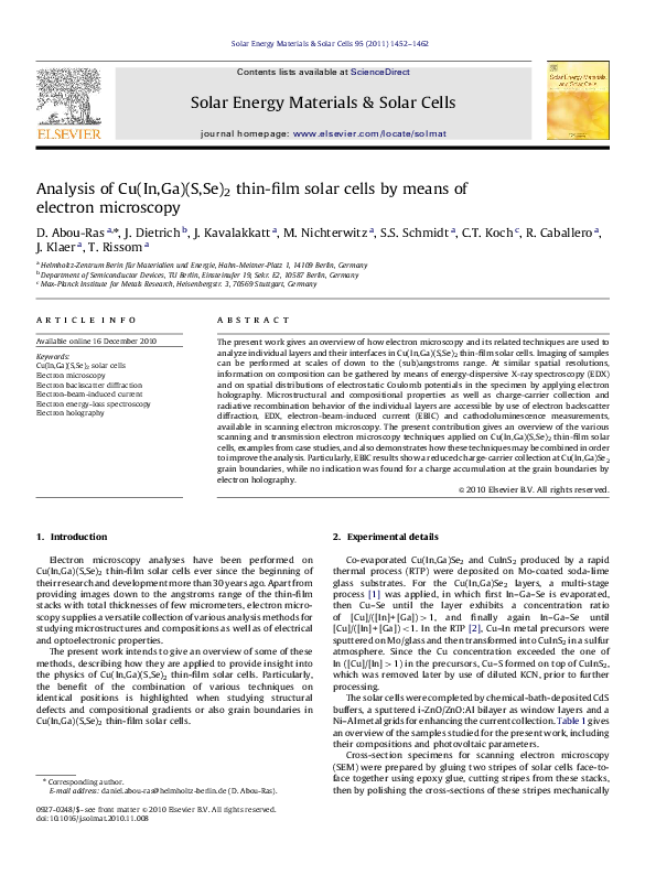 (PDF) Analysis of Cu(In,Ga)(S,Se)2 thin-film solar cells by means of ...
