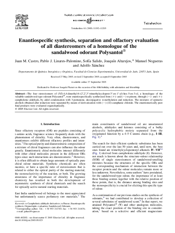 (PDF) Enantiospecific synthesis, separation and olfactory evaluation of ...