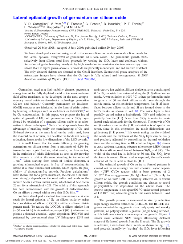 (PDF) Lateral epitaxial growth of germanium on silicon oxide