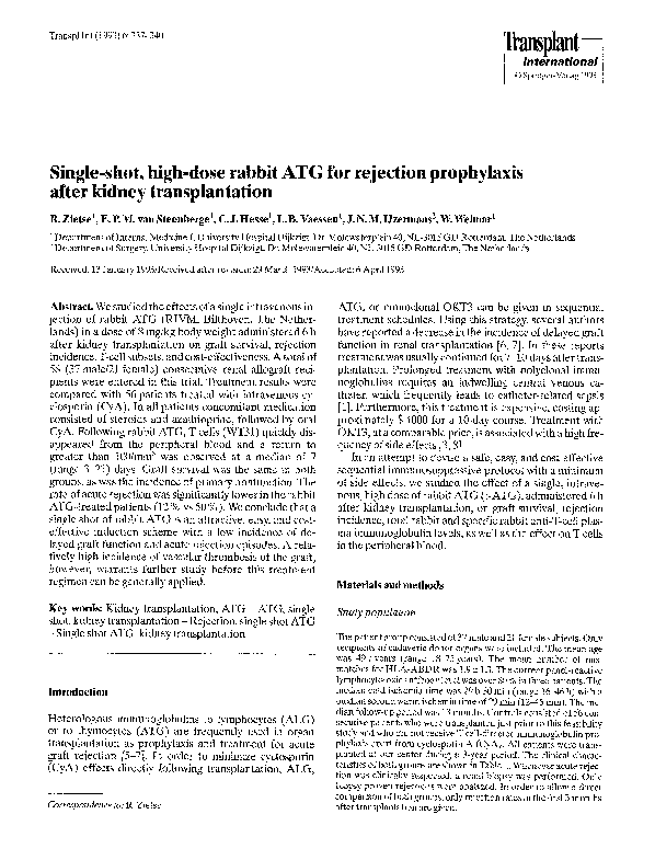 Single-shot, high-dose rabbit ATG for rejection prophylaxis after ...