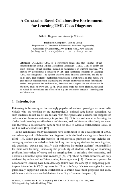 Pdf A Constraint Based Collaborative Environment For Learning Uml Class Diagrams