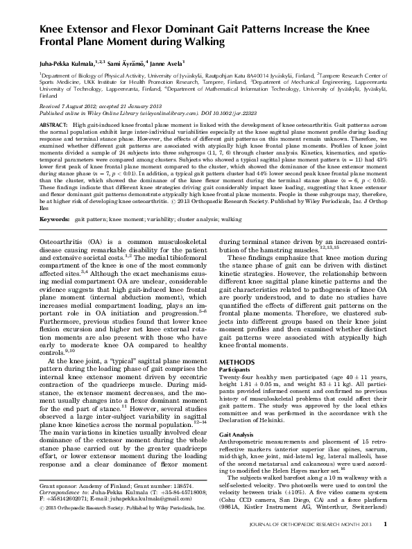 (PDF) Knee extensor and flexor dominant gait patterns increase the knee ...