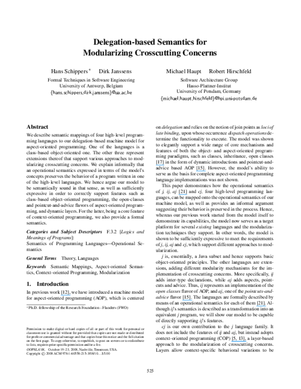 Pdf Delegation Based Semantics For Modularizing Crosscutting Concerns
