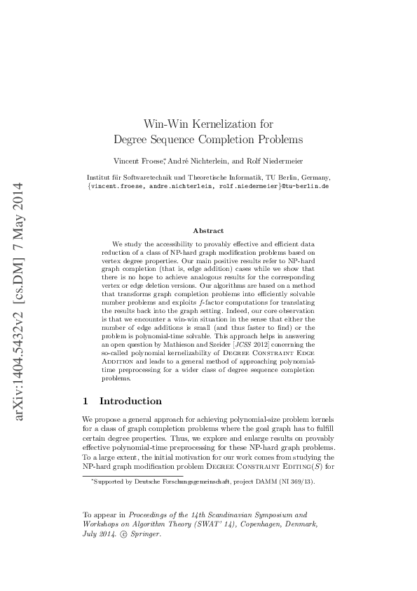 Pdf Win Win Kernelization For Degree Sequence Completion Problems