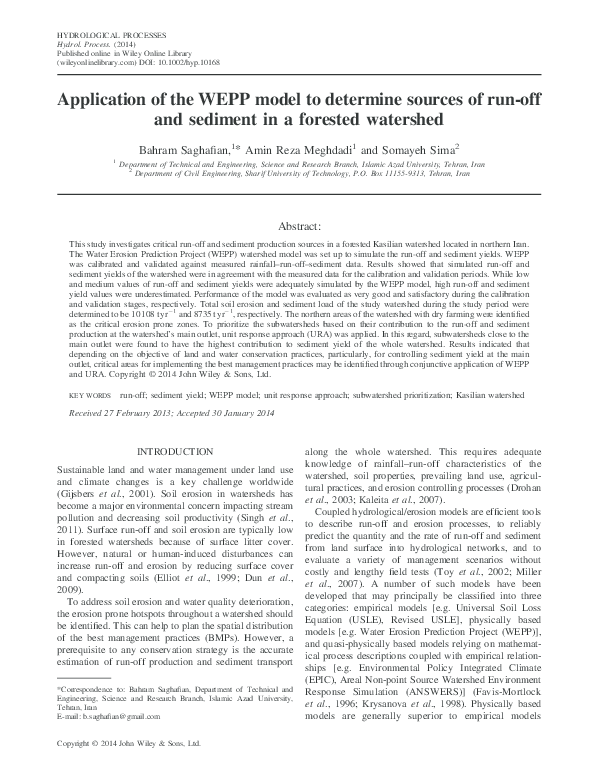 (PDF) Application of the WEPP model to determine sources of run-off
