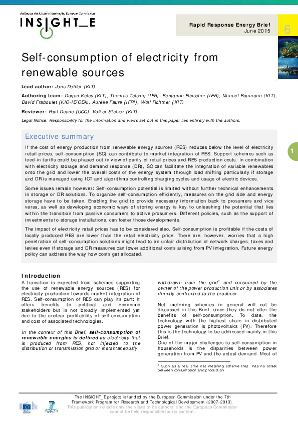 (PDF) Self-consumption of electricity from renewable sources