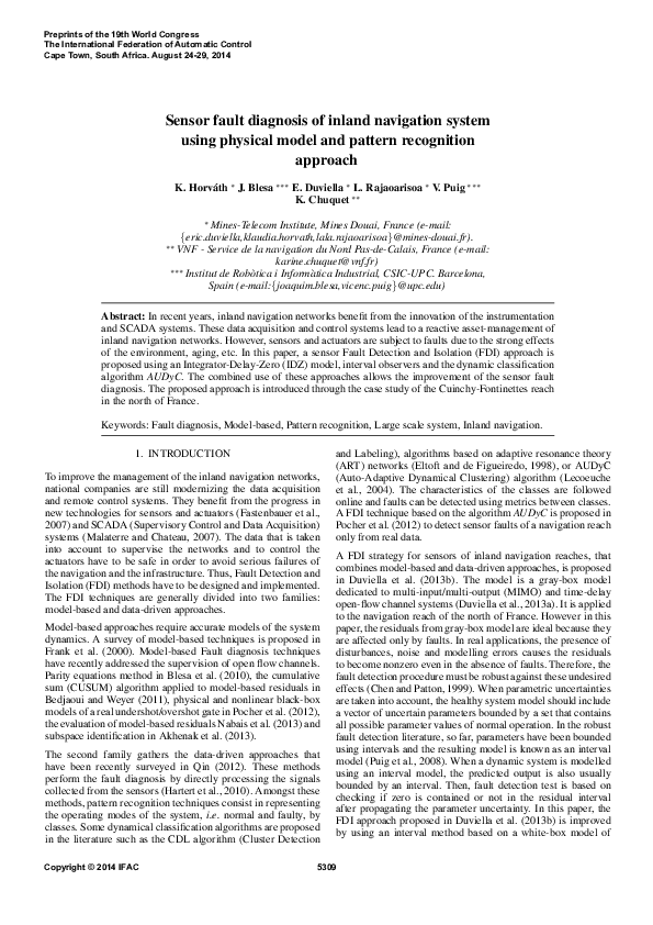 Pdf Sensor Fault Diagnosis Of Inland Navigation System Using Physical Model And Pattern