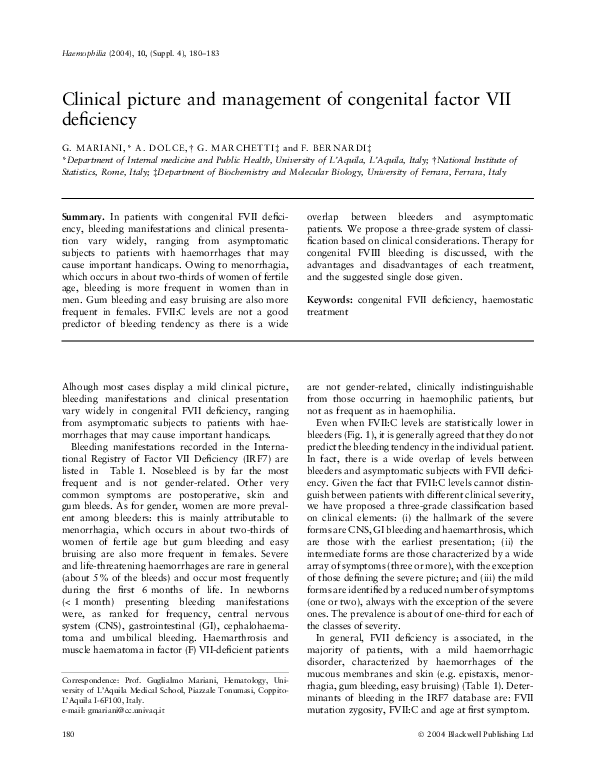 (PDF) Clinical picture and management of congenital factor VII deficiency
