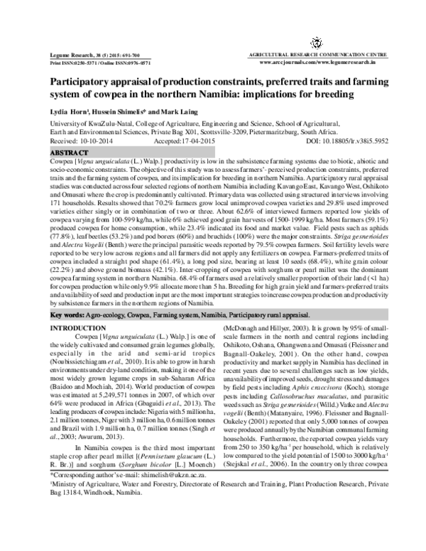 (PDF) Participatory appraisal of production constraints, preferred traits and farming system of ...