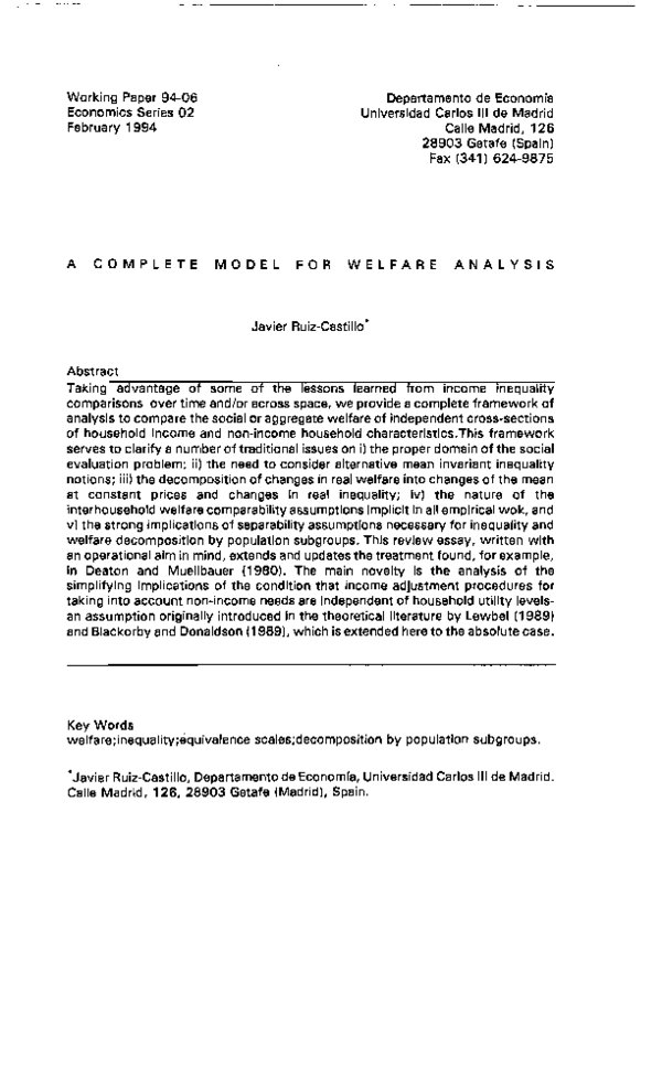 (PDF) A complete model for welfare analysis