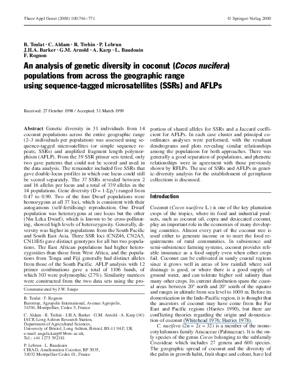(PDF) An analysis of genetic diversity in coconut ( Cocos nucifera ...