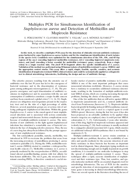 Pdf Multiplex Pcr For Simultaneous Identification Of Staphylococcus