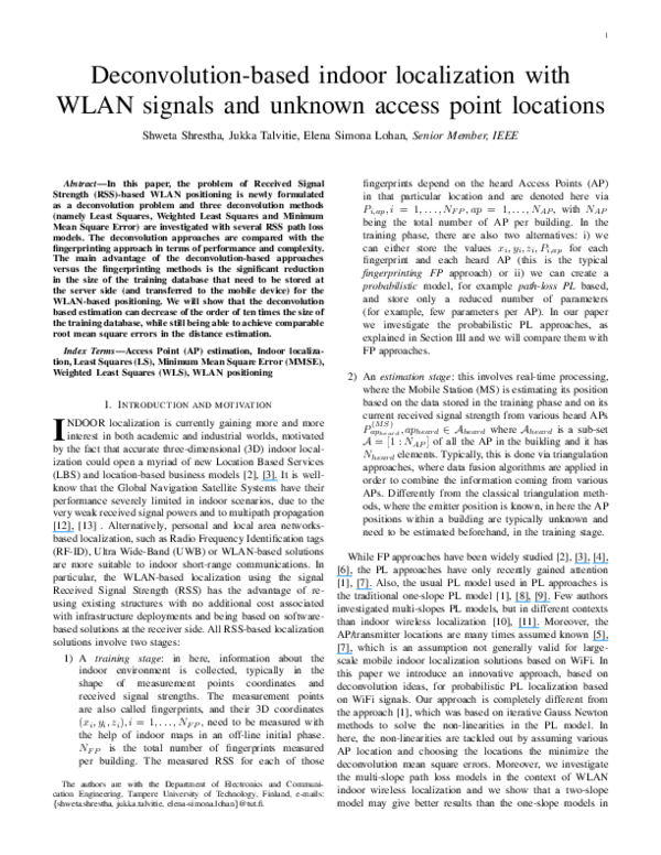 (PDF) Deconvolution-based indoor localization with WLAN signals and unknown access point locations