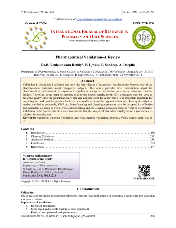 Pharmaceutical Validation A Review