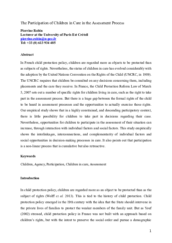 (DOC) Pierrine Robin, 2014, Participation of Children in Care ...