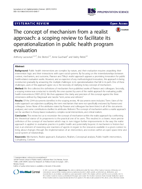 (PDF) The concept of mechanism from a realist approach: a scoping ...