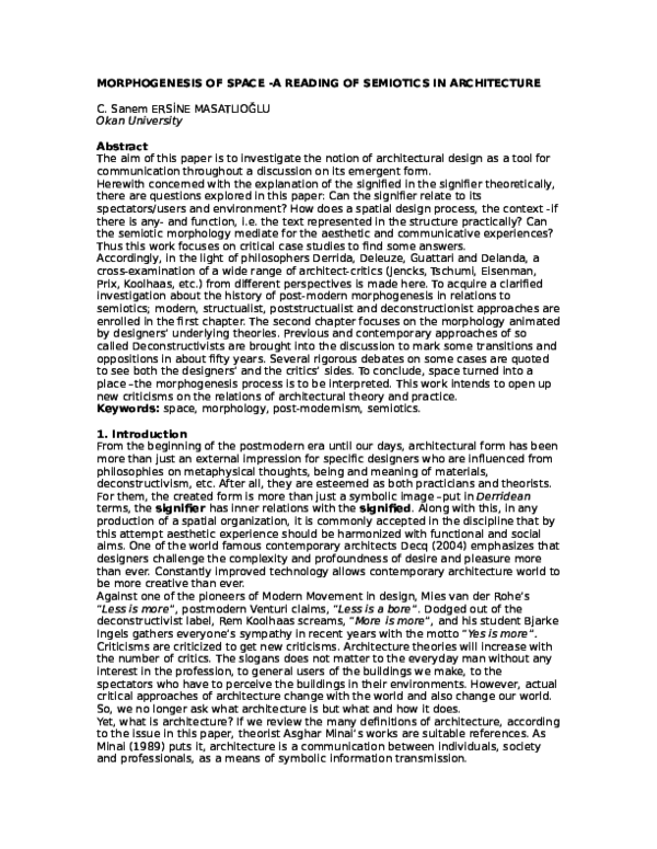 (DOC) MORPHOGENESIS of SPACE -A READING of SEMIOTICS in ARCHITECTURE