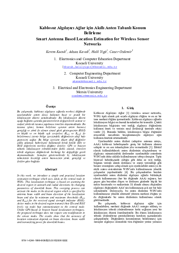 (PDF) Smart antenna based location estimation for wireless sensor networks