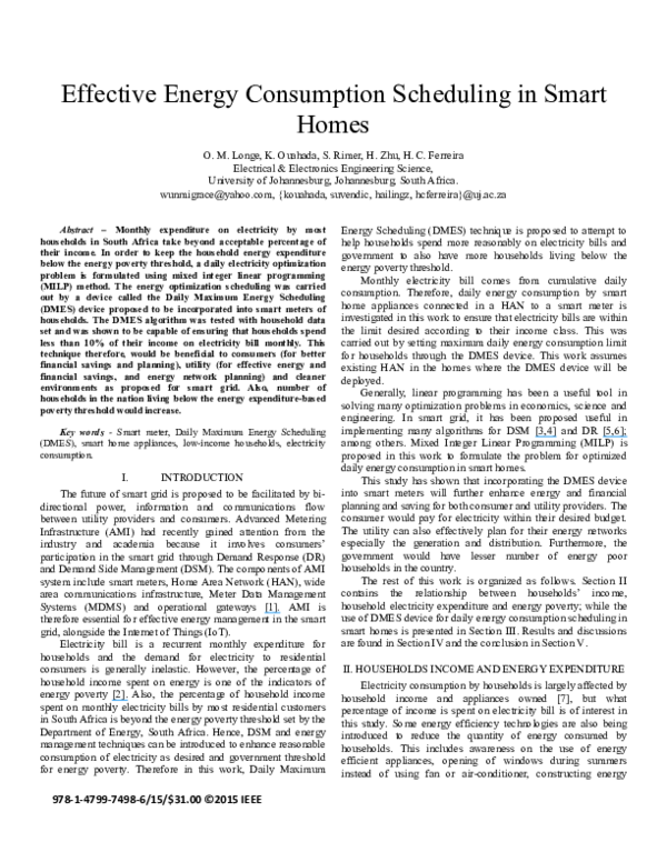 Pdf Effective Energy Consumption Scheduling In Smart Homes