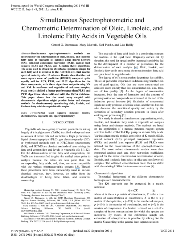 (PDF) Simultaneous spectrophotometric and chemometric determination of lipids in synthetic ...