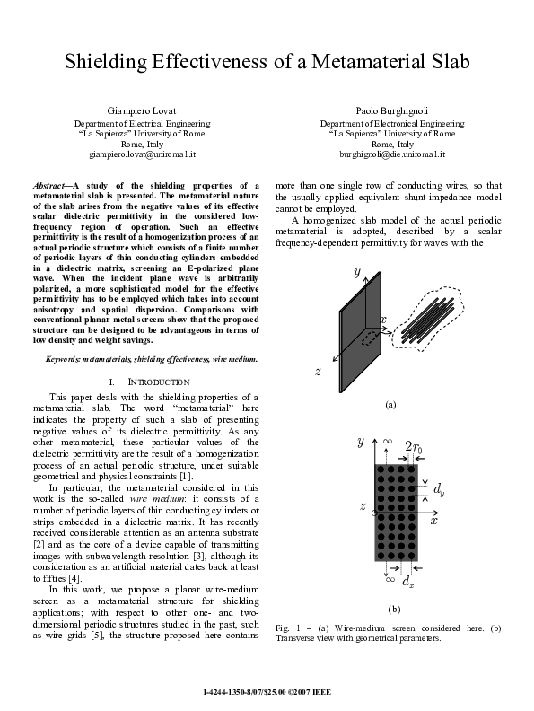 (PDF) Shielding effectiveness of a metamaterial slab
