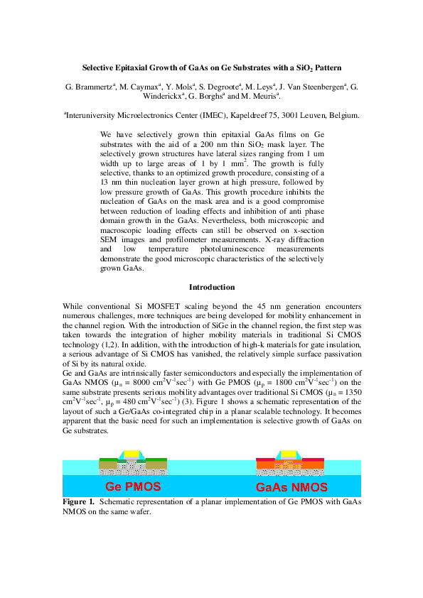 (PDF) (Invited) Selective Epitaxial Growth of III-V Semiconductor ...