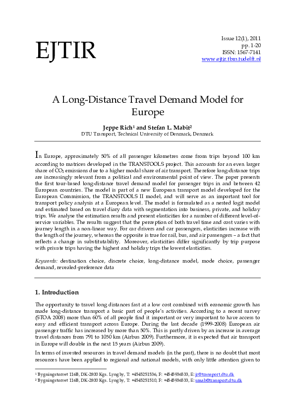 (PDF) A Long-Distance Travel Demand Model for Europe