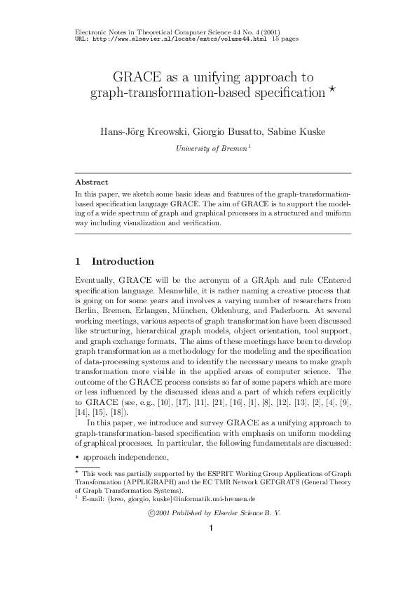Pdf Grace As A Unifying Approach To Graph Transformation Based Specification