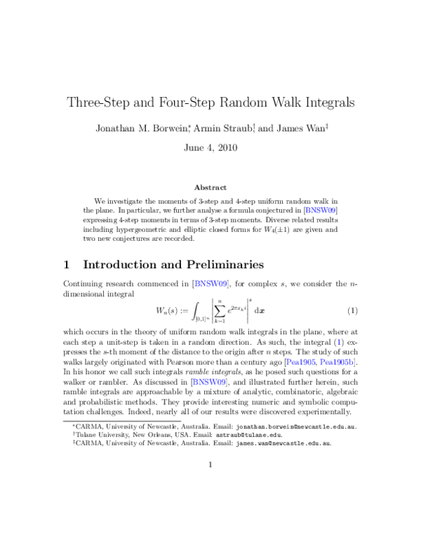 (PDF) Three-Step and Four-Step Random Walk Integrals